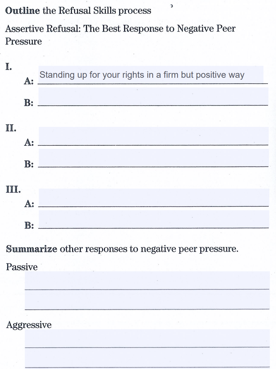 Solved Outline the Refusal Skills process Assertive Refusal: | Chegg.com