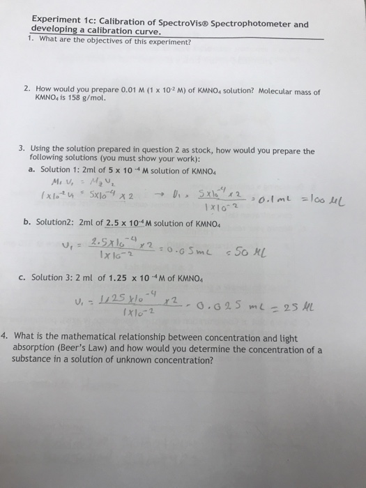 Solved Experiment 1c: Calibration of SpectroVis® | Chegg.com