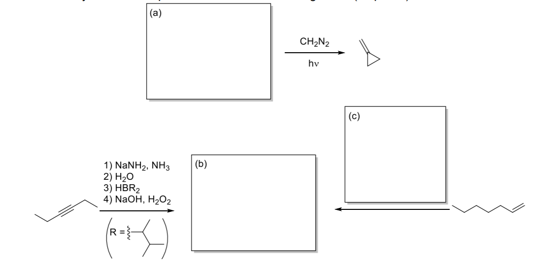 Solved (a) CH2N2 hv (c ) (b) 1) NaNH2, NH3 2) H20 3) HBR2 4) | Chegg.com