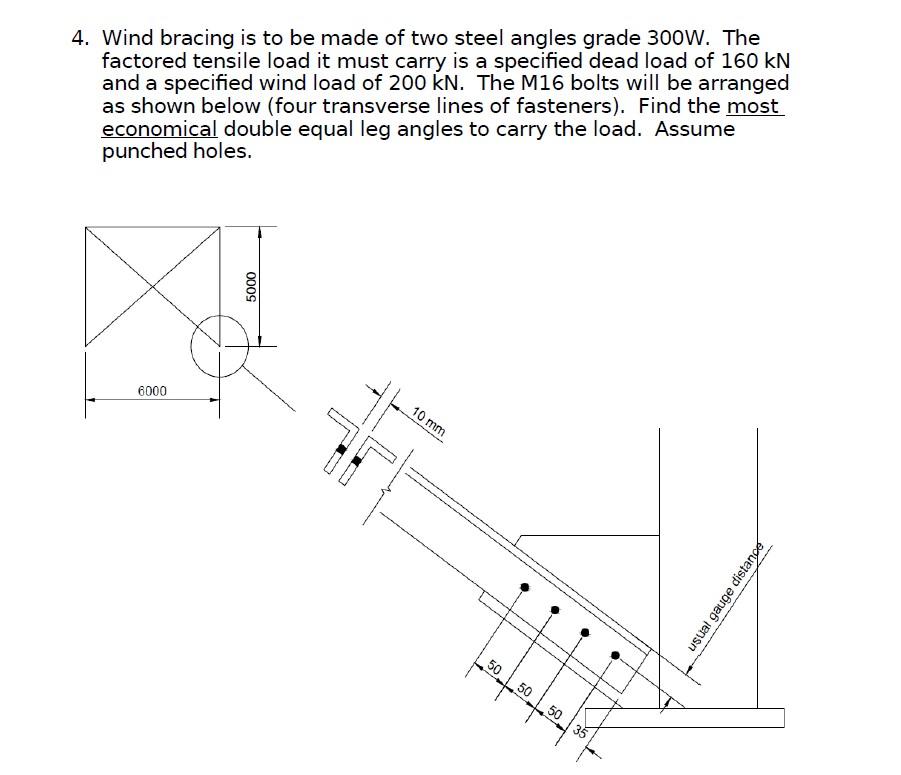 Solved 4. Wind bracing is to be made of two steel angles | Chegg.com