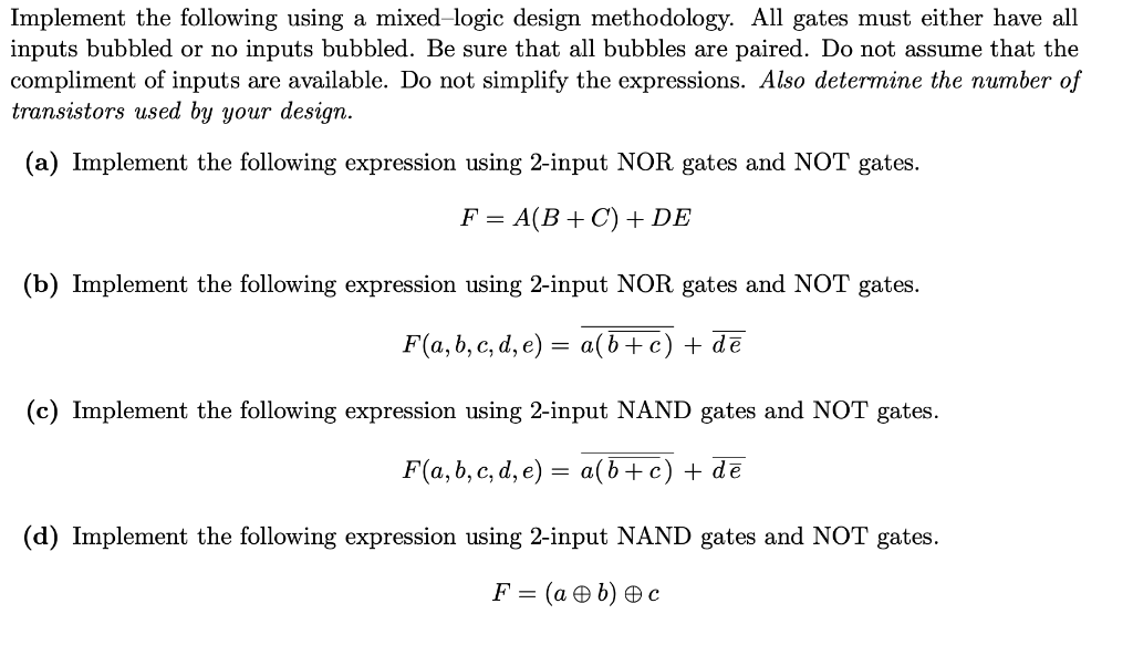 Solved Implement the following using a mixed-logic design | Chegg.com