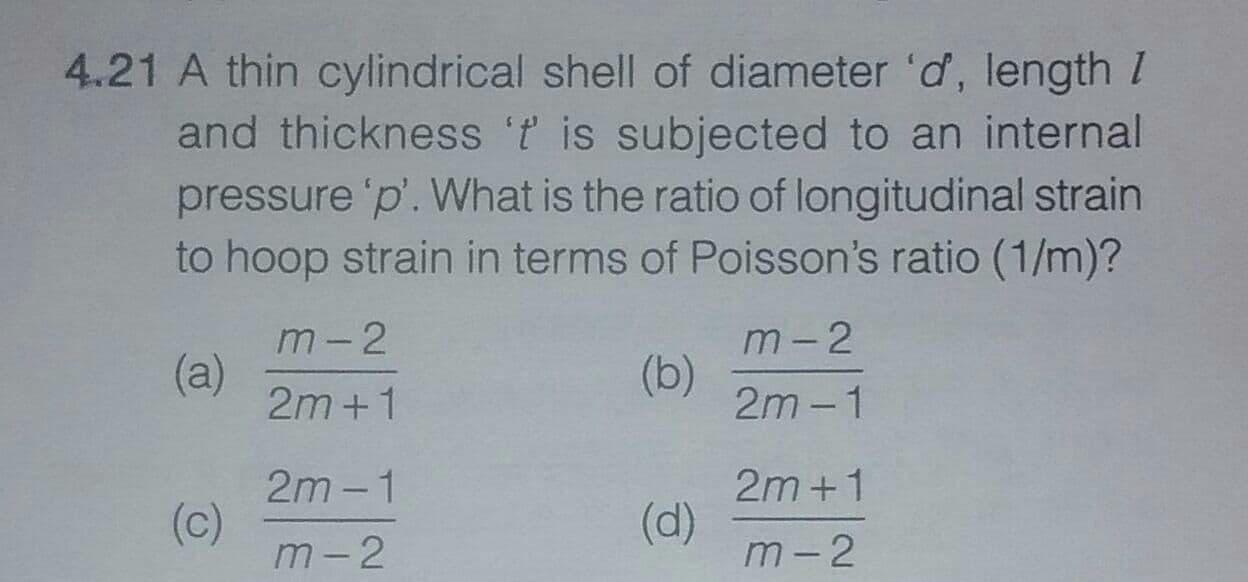 Solved 4.21 A thin cylindrical shell of diameter 'd', length | Chegg.com