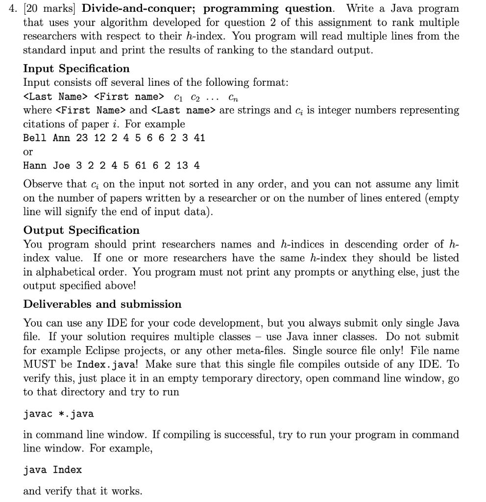Solved Dvide-and-conquer; programming question. Write a Java | Chegg.com