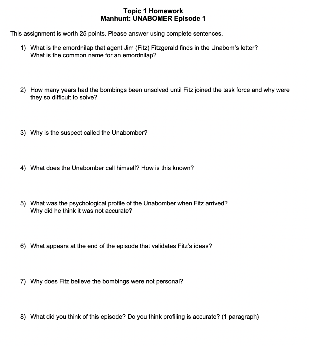 MANHUNT: UNABOMBER EPISODE 1EPISODE CAN BE WATCHED ON | Chegg.com