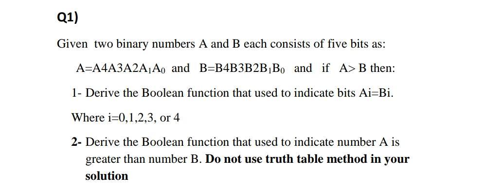 Solved Q1) Given two binary numbers A and B each consists of | Chegg.com