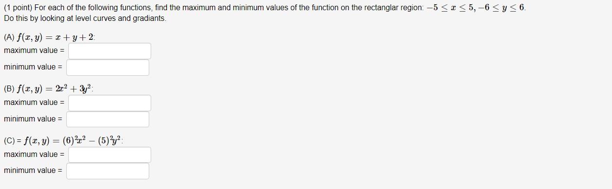 Solved (1 point) For each of the following functions, find | Chegg.com