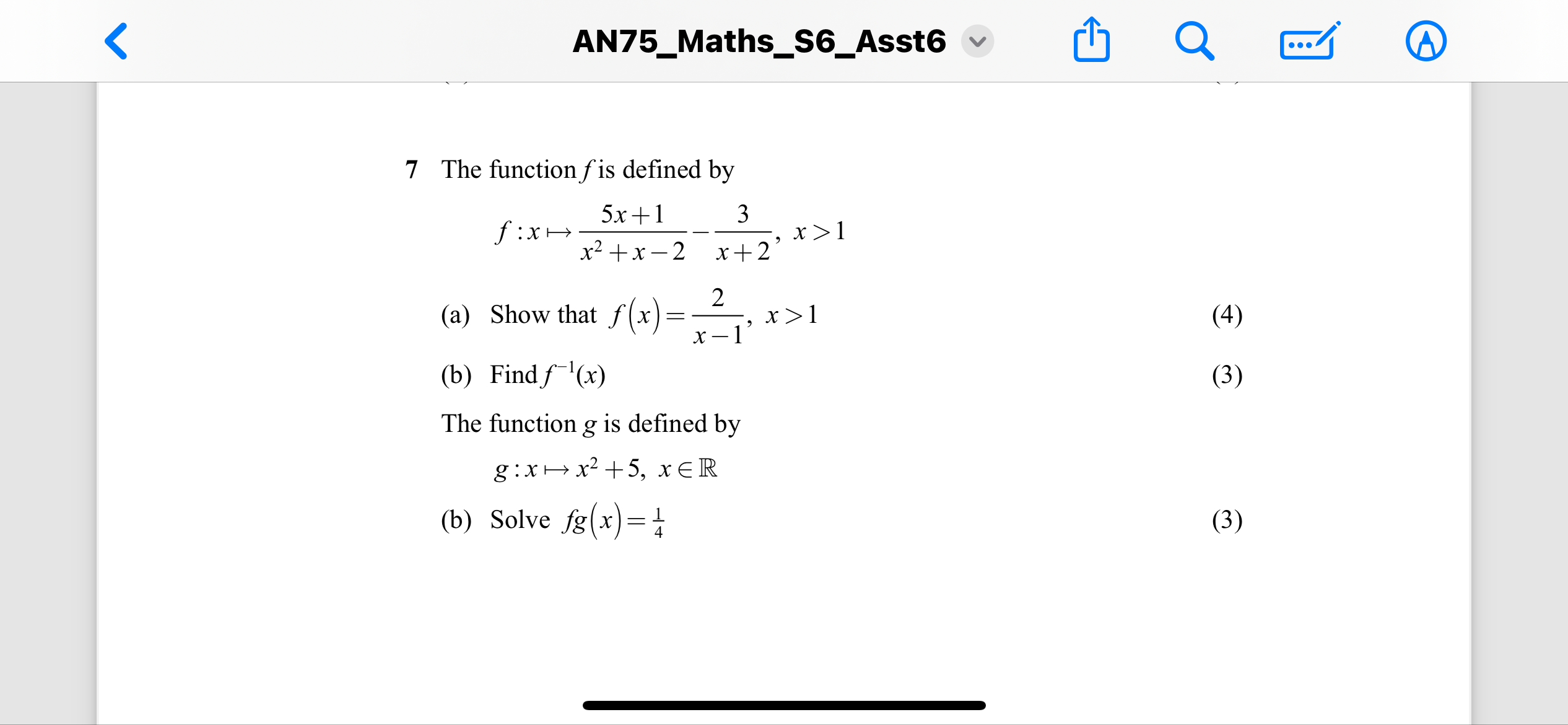 Solved 7 ﻿The function f ﻿is defined | Chegg.com