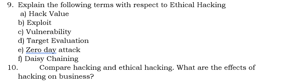 Solved 9. Explain the following terms with respect to | Chegg.com