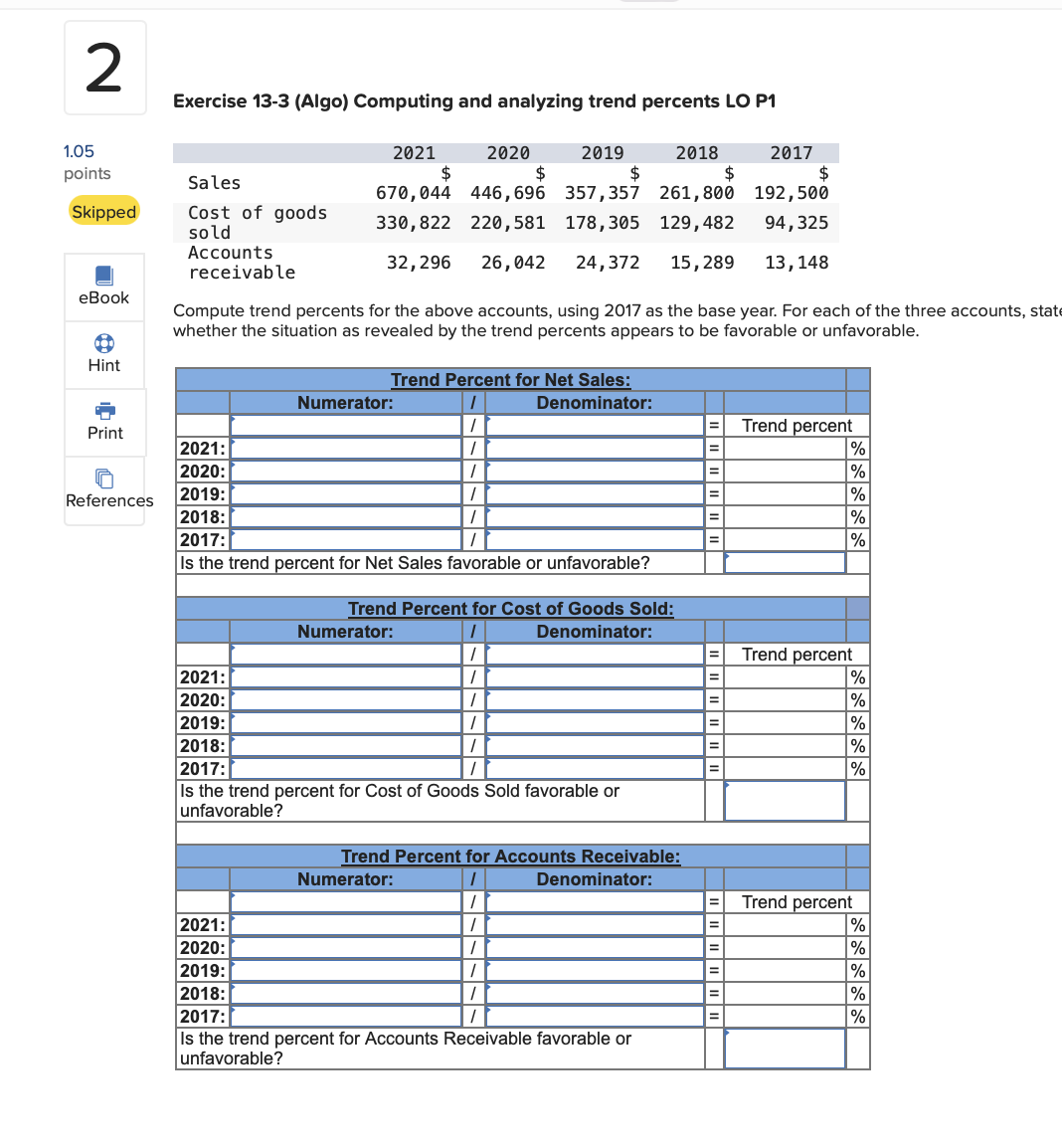Solved Exercise 13-3 (Algo) ﻿Computing and analyzing trend | Chegg.com