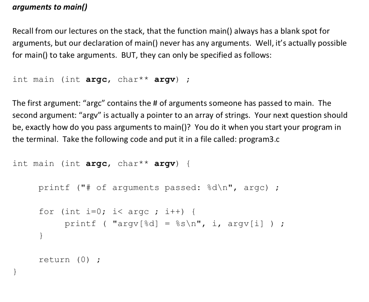 Solved arguments to main() Recall from our lectures on the | Chegg.com