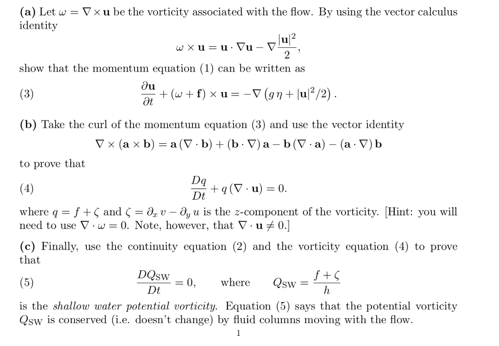 Solved 1. Shallow-water PV conservation In this problem you | Chegg.com