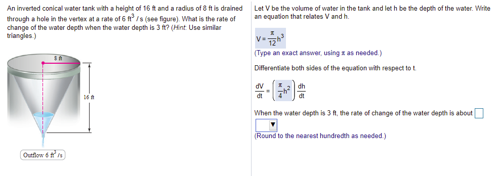 Solved Let V be the volume of water in the tank and let h be | Chegg.com