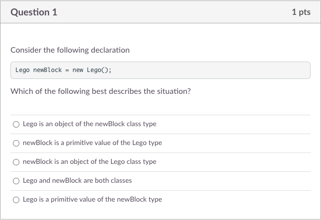 Solved Consider the following declaration Lego newBlock = | Chegg.com