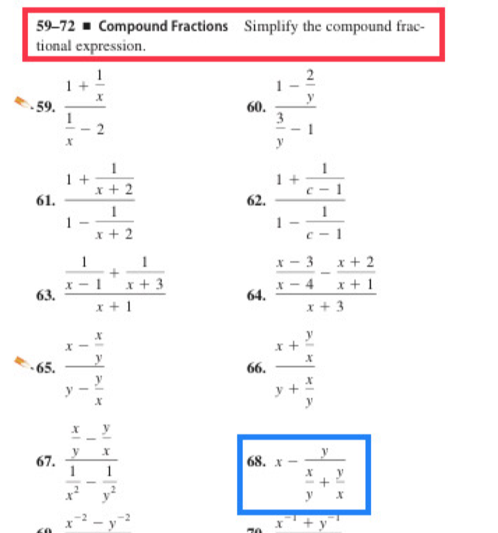 Solved 59-72 Compound Fractions tional expression Simplify | Chegg.com