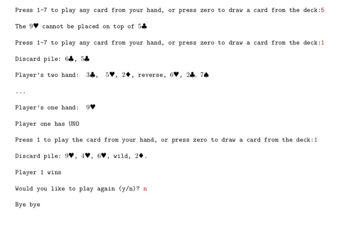 2 A Game of UNO You are to develop an interactive | Chegg.com