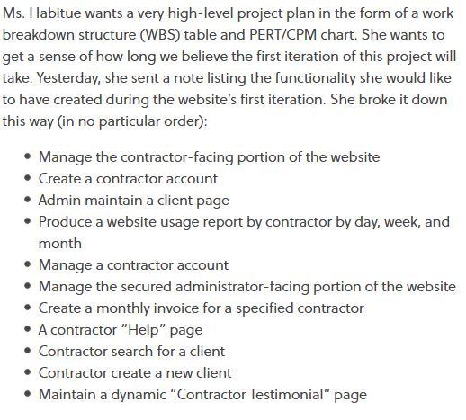 ** Create a WBS & PERT/CM chart for the | Chegg.com