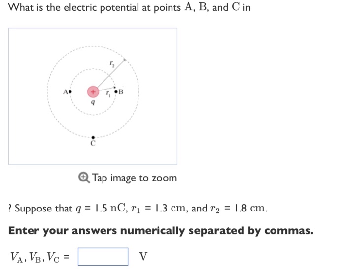 Solved What is the electric potential at points A, B, and C | Chegg.com