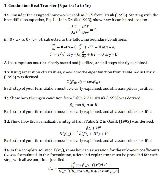 Solved Conduction Heat Transfer (5 ﻿parts: 1a ﻿to 1e )1a. | Chegg.com