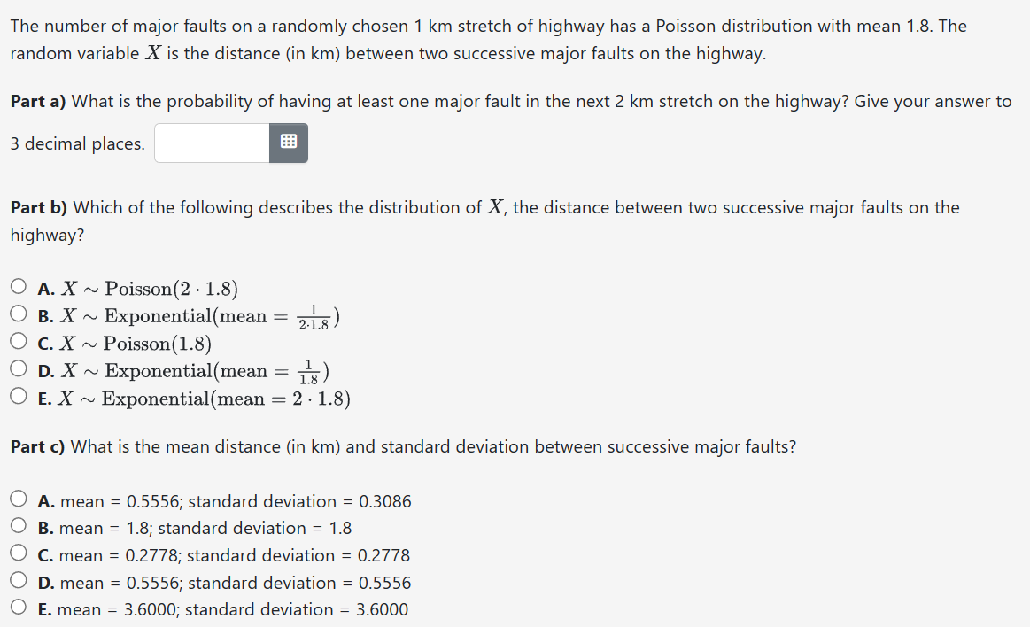 Solved The number of major faults on a randomly chosen 1 km | Chegg.com