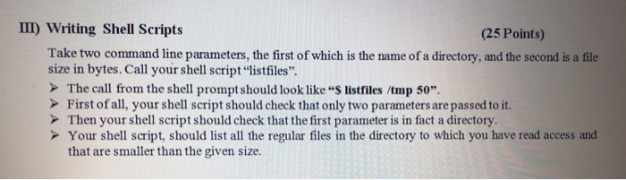 Solved II) Writing Shell Scripts (25 Points) Take two | Chegg.com