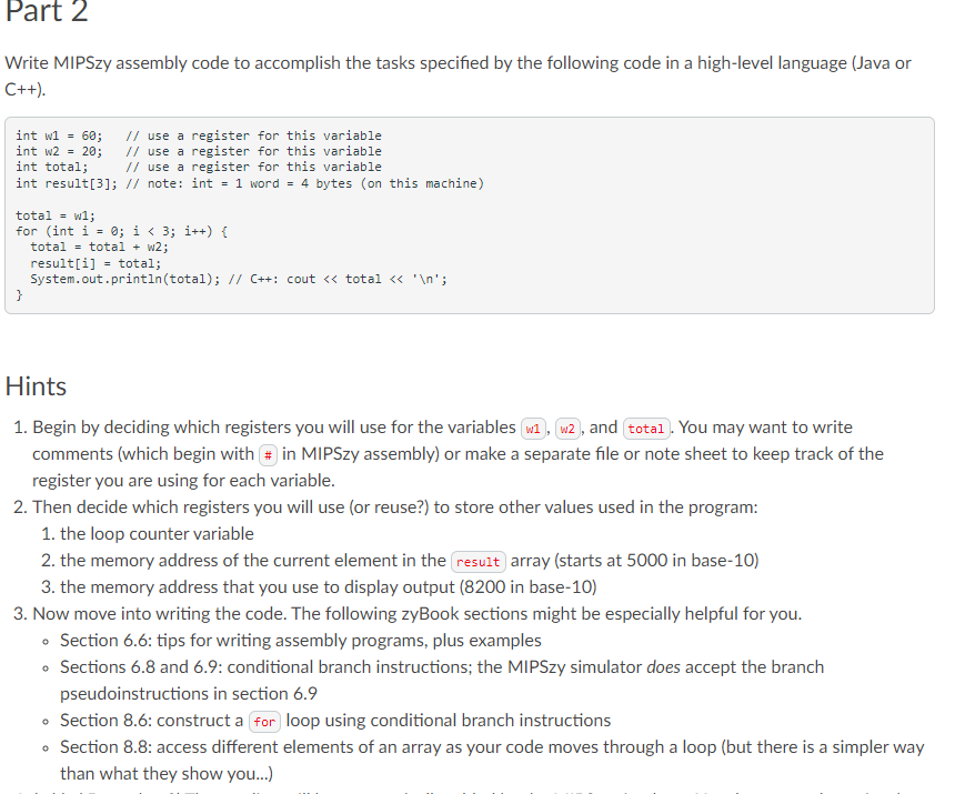 Solved Part 2 Write MIPSzy assembly code to accomplish the | Chegg.com