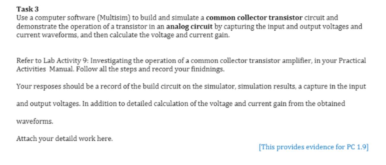 Task 3 Use a computer software (Multisim) to build | Chegg.com