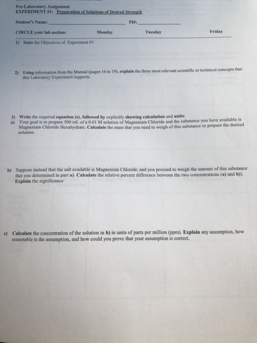 Solved Pre-Laboratory Assignment EXPERIMENT #1: | Chegg.com