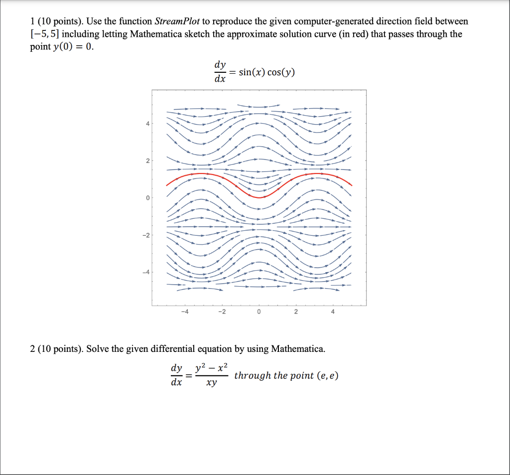 Solved 1 (10 points). Use the function StreamPlot to | Chegg.com