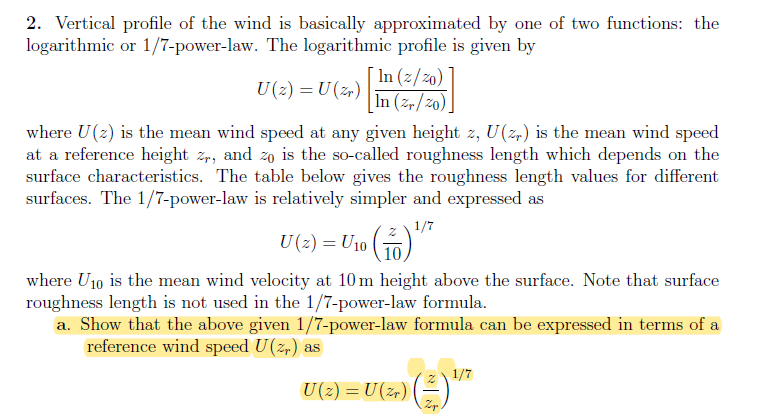 2. Vertical profile of the wind is basically | Chegg.com