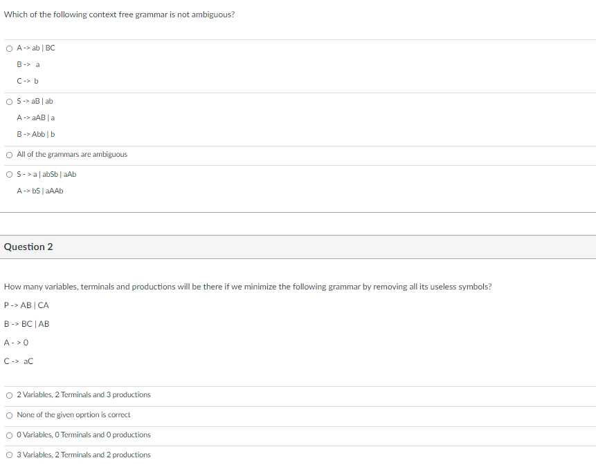 Solved Which of the following context free grammar is not | Chegg.com