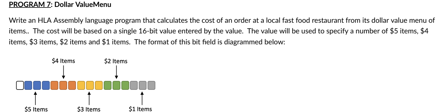 PROGRAM 7: Dollar ValueMenu Write an HLA Assembly | Chegg.com PROGRAM 7: Dollar ValueMenu Write an HLA Assembly | Chegg.com