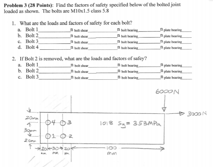 Problem 3 (28 Points): Find the factors of safety | Chegg.com