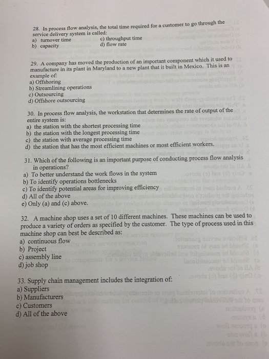 Solved 28. In process flow analysis, the total time required | Chegg.com
