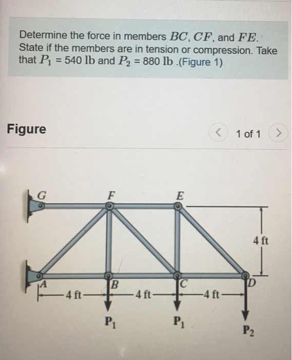 Solved Determine the force in members BC, CF, and FE State | Chegg.com
