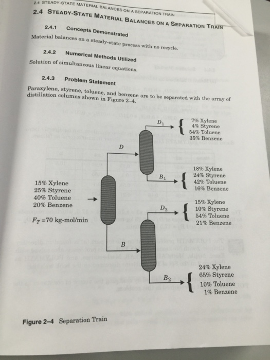 Solved STEADY-STATE MATERIAL BALANCES ON A SEPARATION TRAIN | Chegg.com