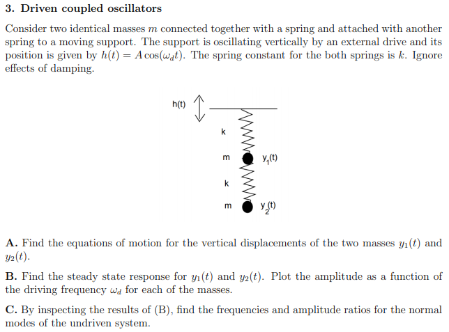 3. Driven coupled oscillators Consider two identical | Chegg.com