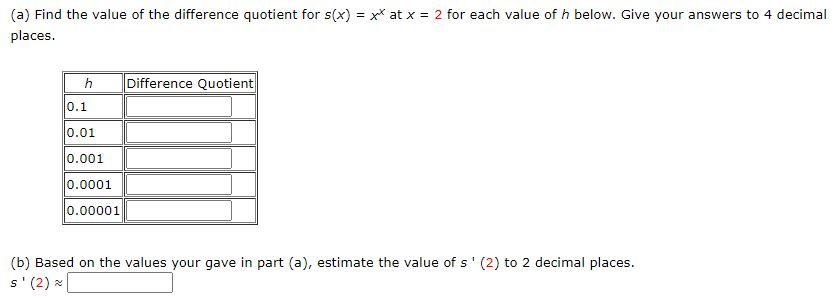 Solved (a) Find the value of the difference quotient for | Chegg.com