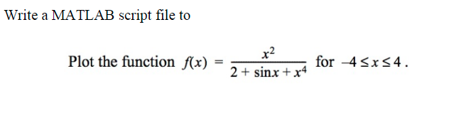 Solved Write a MATLAB script file to Plot the function f(x) | Chegg.com