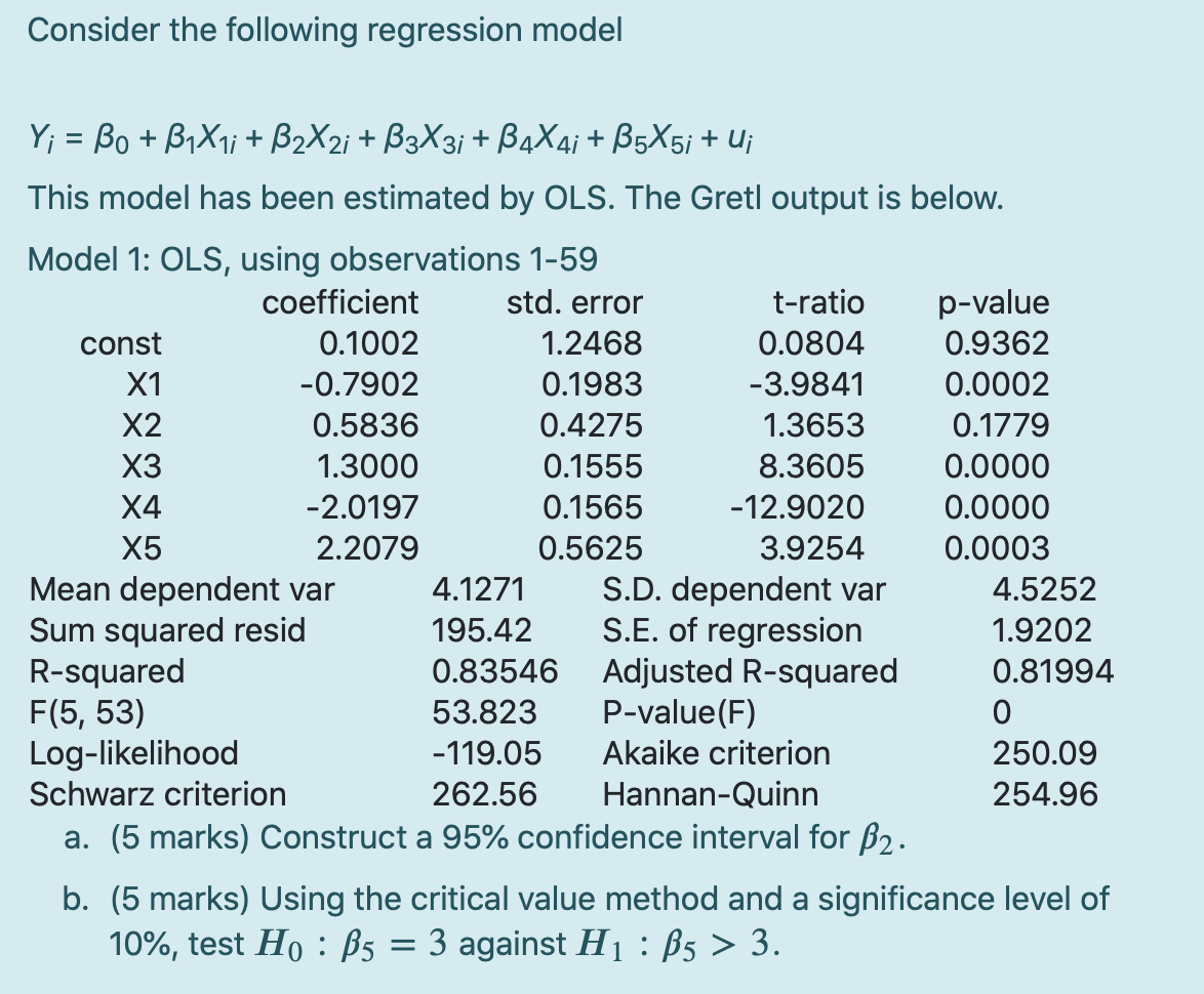 Solved Consider the following regression model Y; = Bo + | Chegg.com