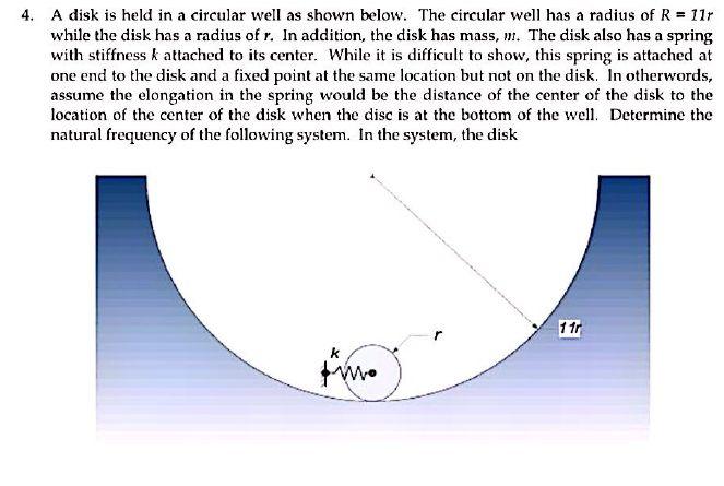 Solved 4. A disk is held in a circular well as shown below. | Chegg.com
