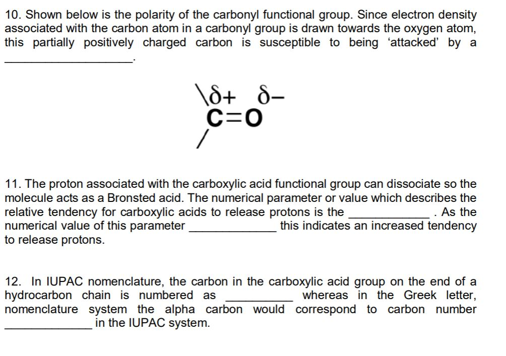 Solved 10. Shown below is the polarity of the carbonyl | Chegg.com