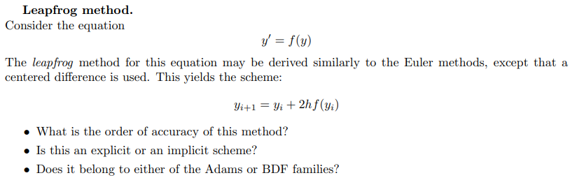 Solved Leapfrog method. Consider the equation y' = f(y) The | Chegg.com