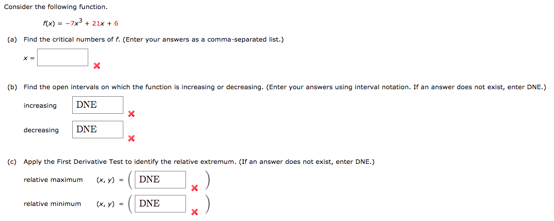 Solved Consider the following function. f(x) = -7x3 + 21x + | Chegg.com