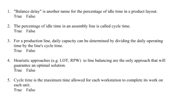 Solved 1. "Balance delay" is another name for the percentage | Chegg.com