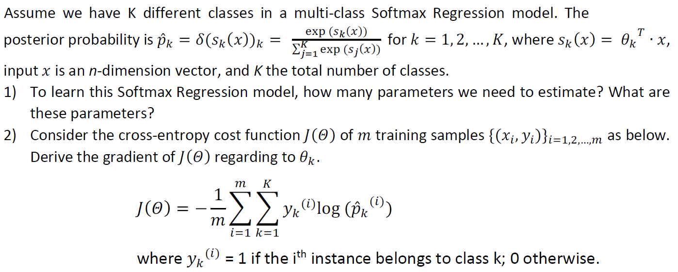 = K T .x, Assume we have K different classes in a | Chegg.com