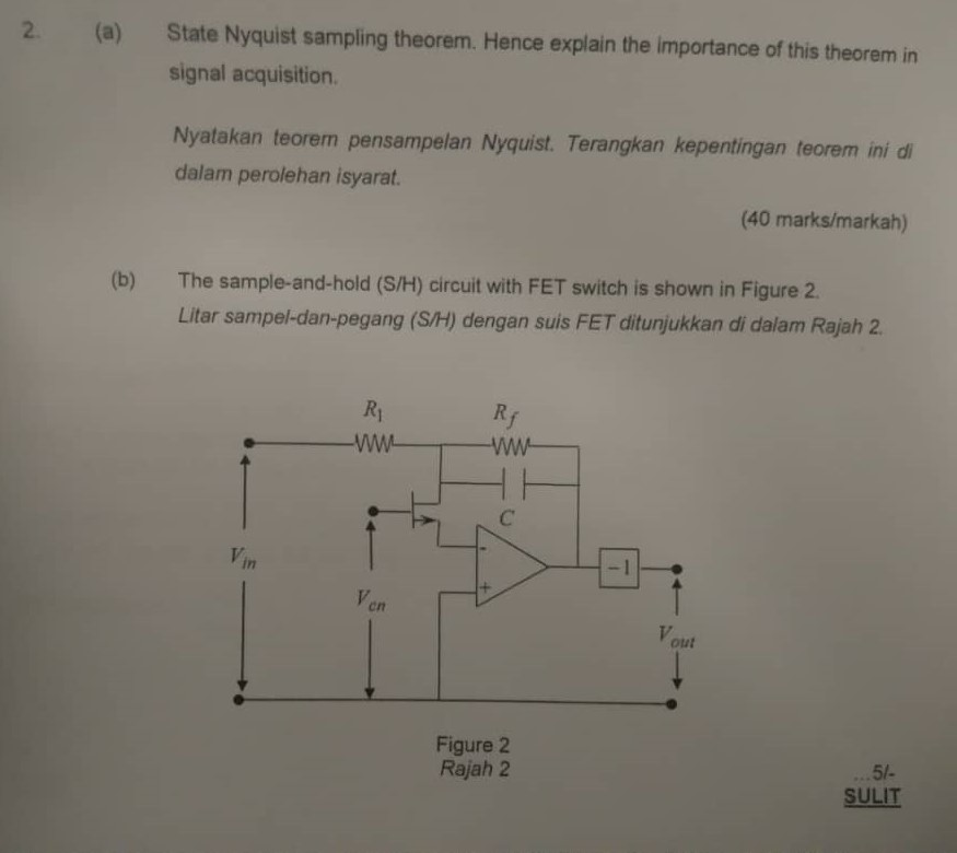 Solved 2 (a) State Nyquist sampling theorem. Hence explain | Chegg.com