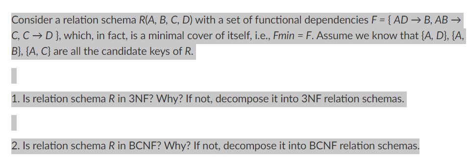 Solved Consider a relation schema R(A, B, C, D) with a set | Chegg.com