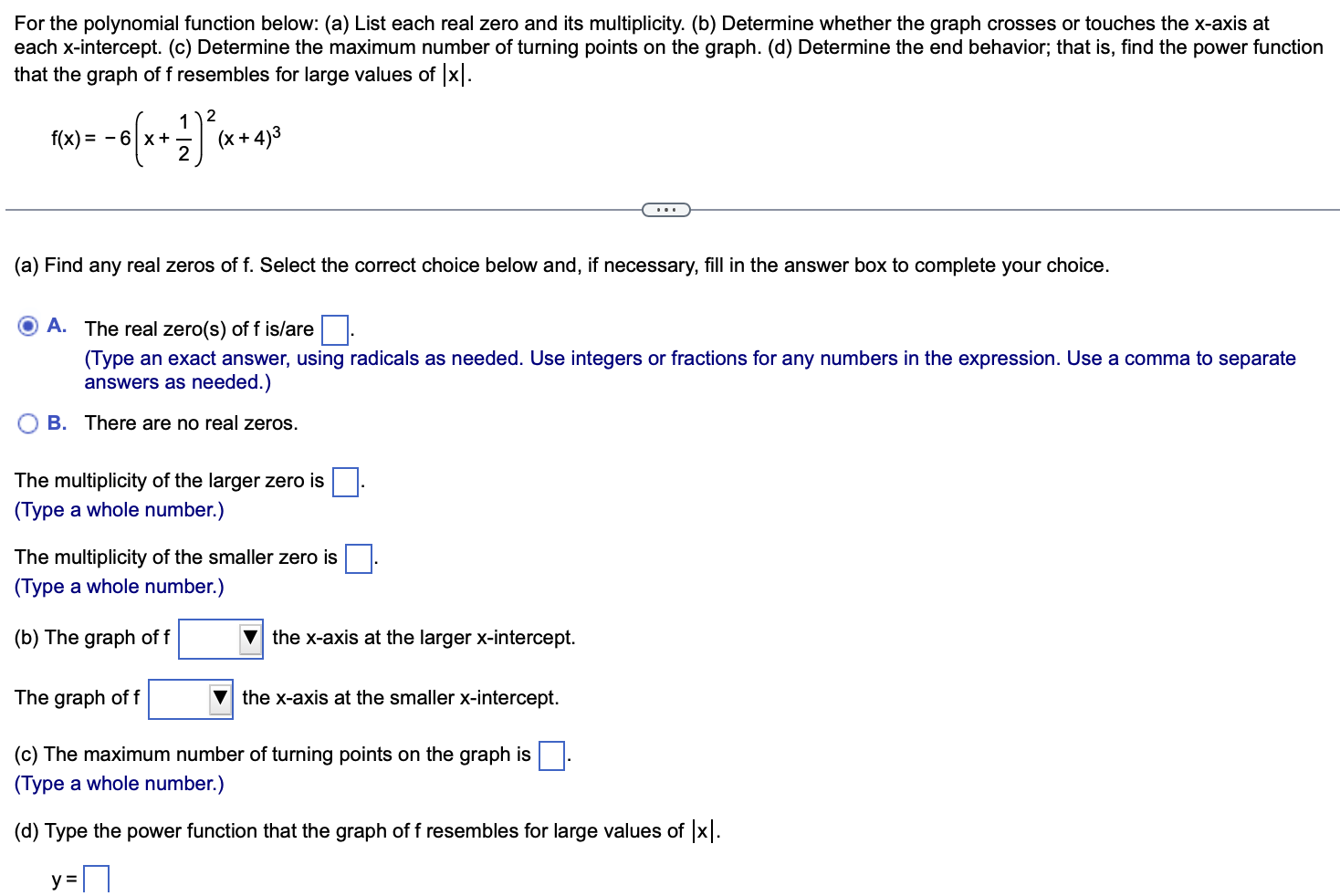 Solved For the polynomial function below: (a) List each real | Chegg.com