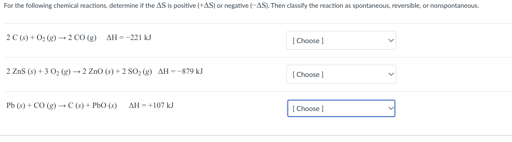 Solved For the following chemical reactions, determine if | Chegg.com