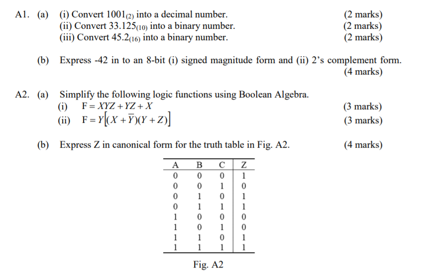 Solved Al. (a) (i) Convert 1001(2) into a decimal number. | Chegg.com
